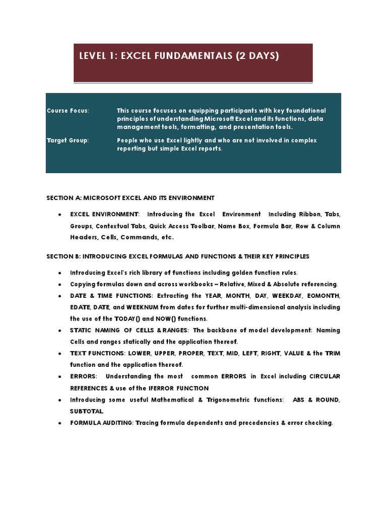 Advanced Excel Training Syllabus | PDF | Microsoft Excel | Spreadsheet