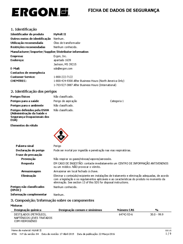 FISPQ Óleo Hyvolt Cosan | PDF