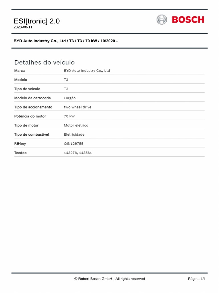 Byd T3 RB Key Bosch - Tecdoc | PDF