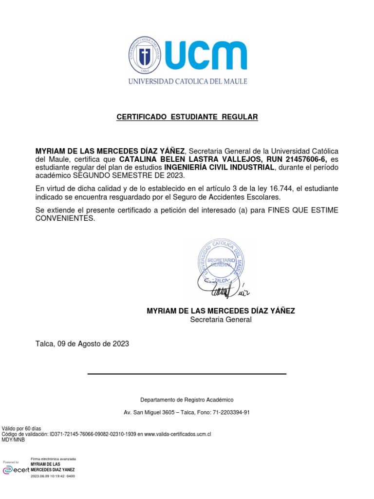 Id37-17 - Certificado de Estudiante Regular | PDF