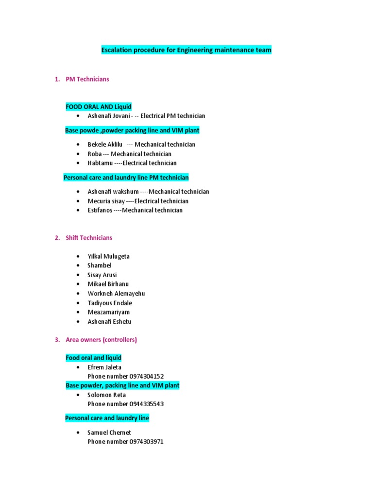 Escalation Procedure For Engineering Maintenance Team (Repaired) | PDF | Secondary Sector Of The ...