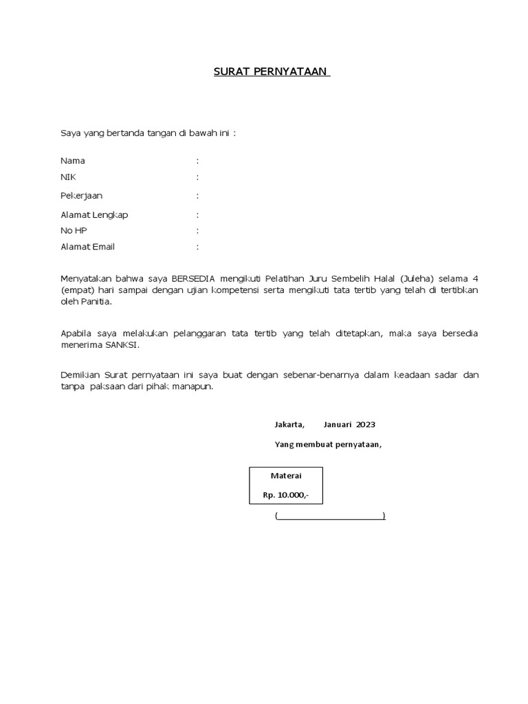 Surat-Pernyataan Mengikuti Juleha | PDF