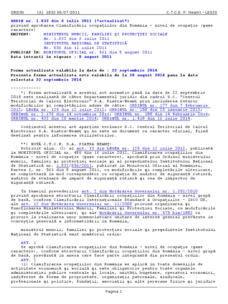 Ordin 1832_coduri COR | PDF