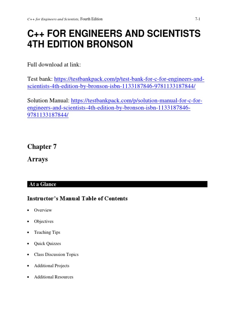 C++ For Engineers and Scientists 4th Edition Bronson Solutions Manual ...