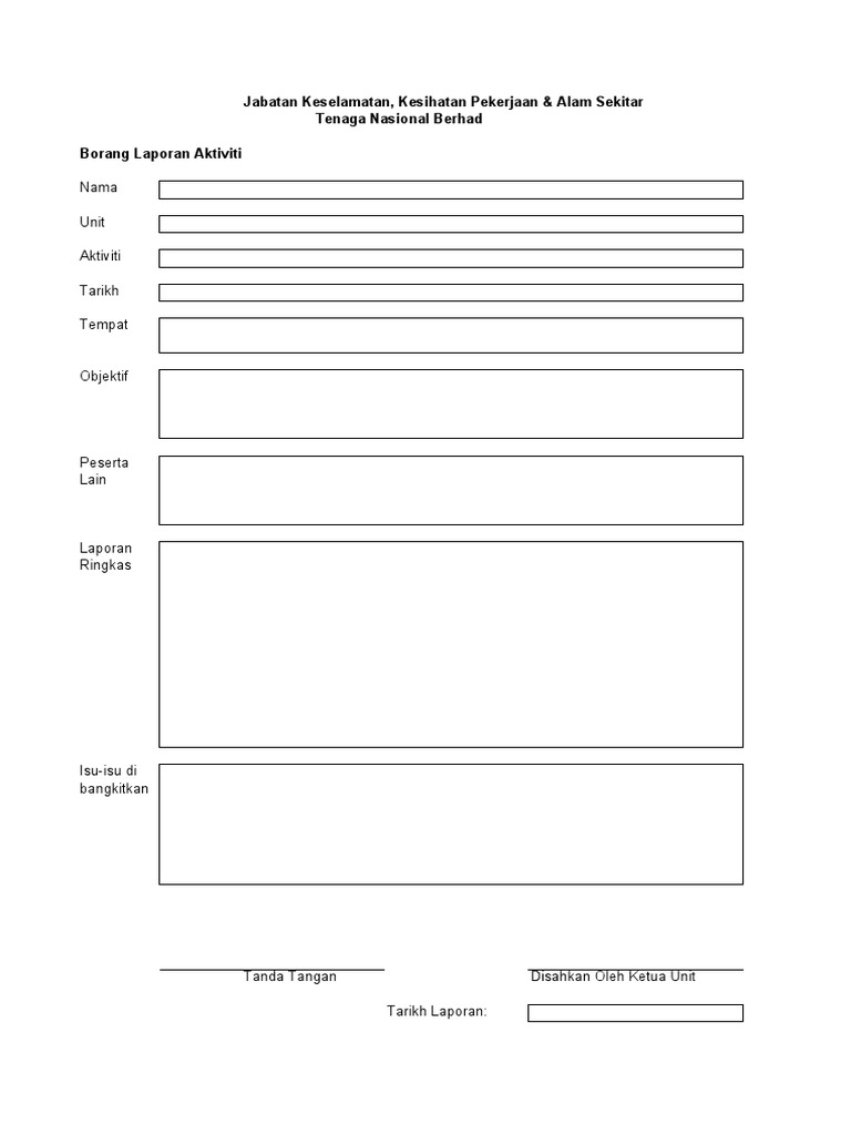 Borang Laporan Aktiviti OSHE | PDF