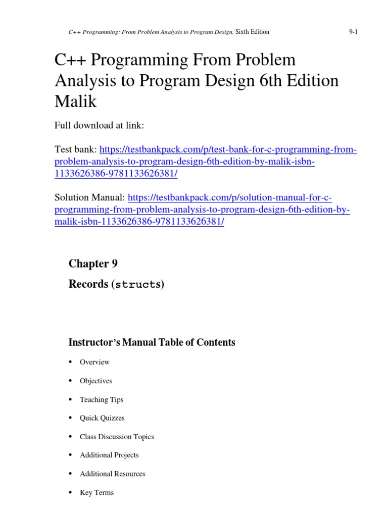 C Programming From Problem Analysis To Program Design 6th Edition Malik Solutions Manual 