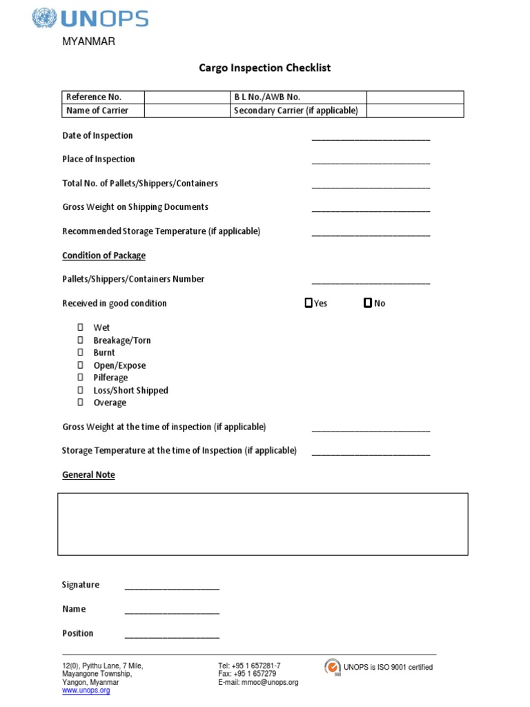 Cargo Inspection Checklist Template | PDF
