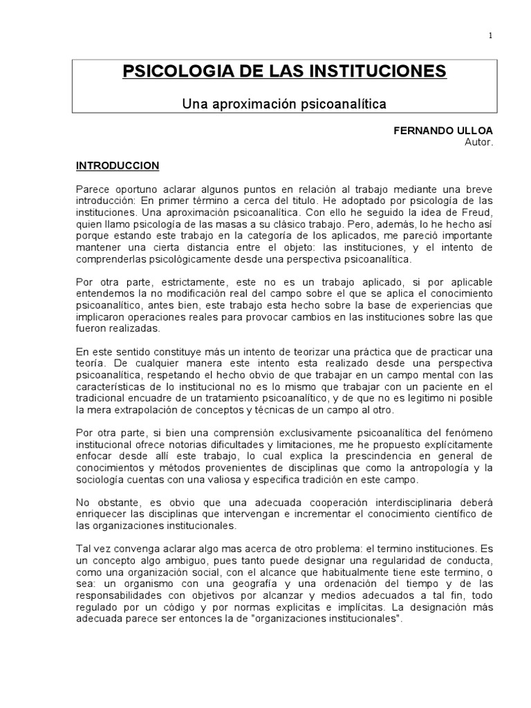 5 - Psicología Social de Las Instituciones - Ulloa, Fernando | PDF ...