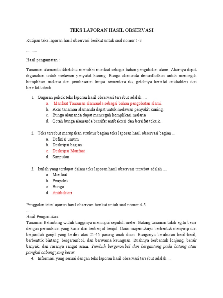 Kunci Jawaban Teks Observasi | PDF | Kajian Bahasa Asing | Griya & Taman