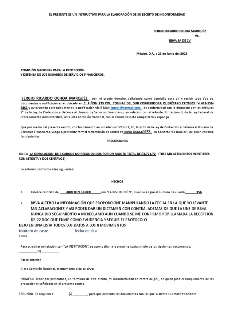 Formato Queja Condusef PDF | PDF