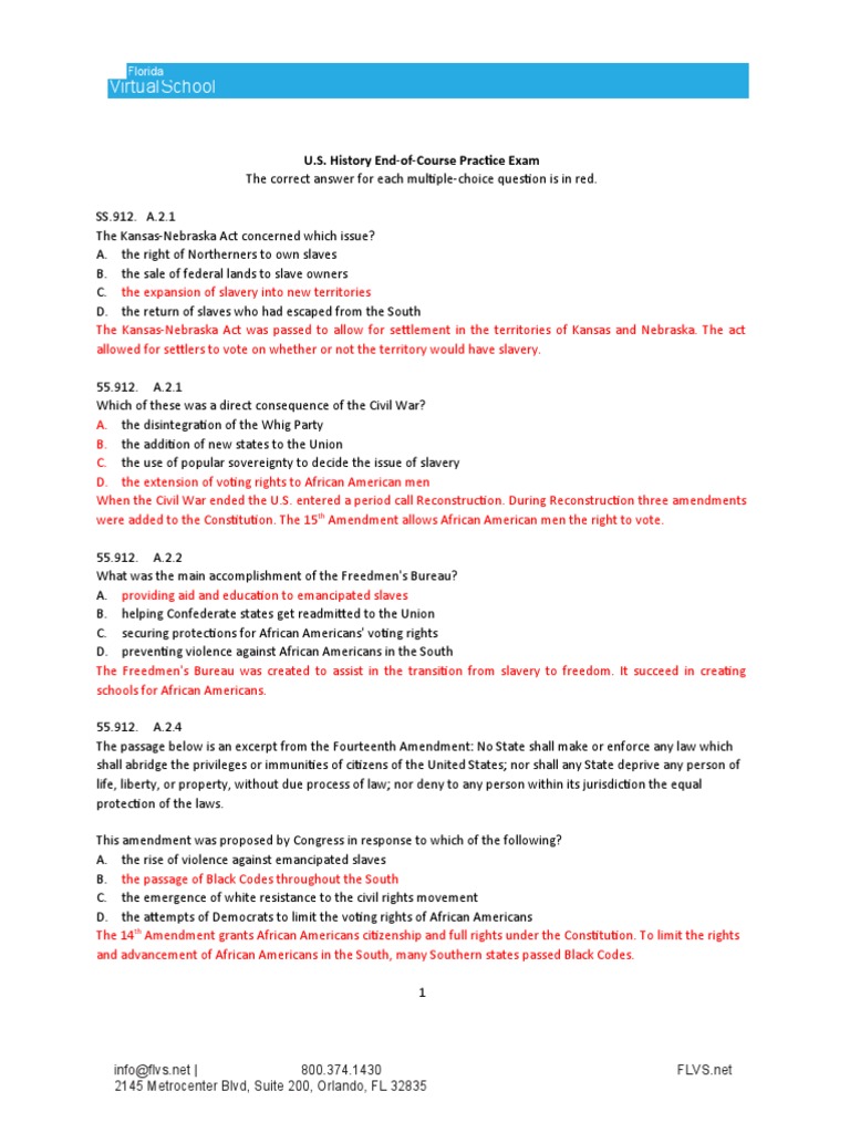 Practice Test Us History Test Answers | PDF
