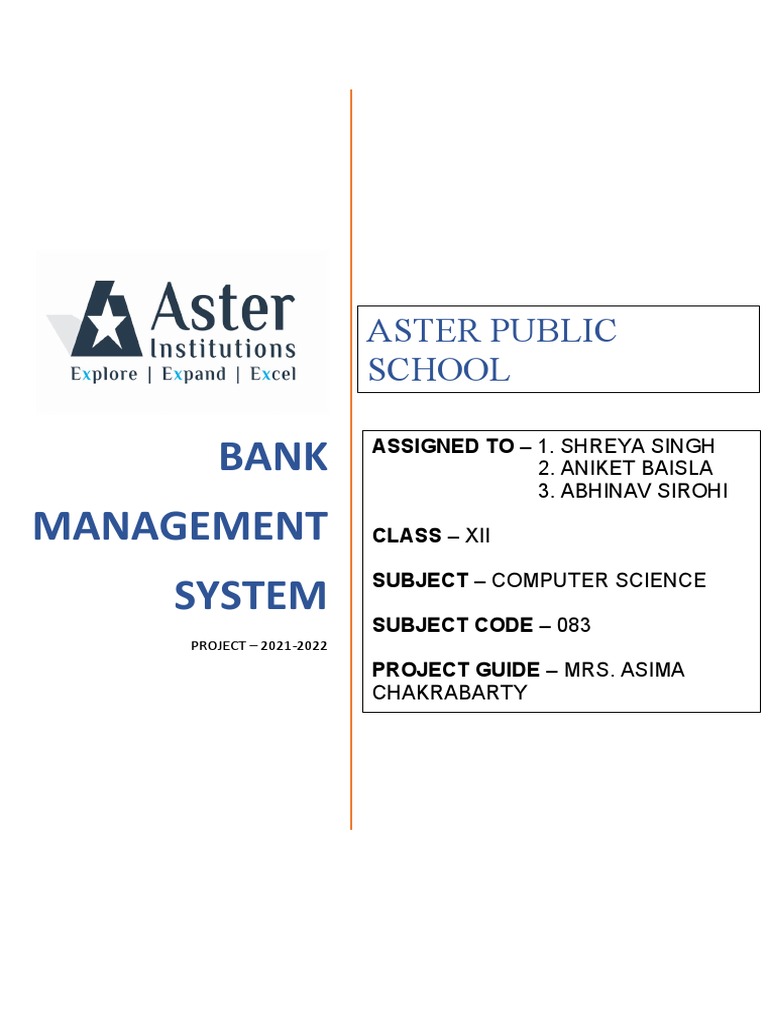 BANK MANAGEMENT SYSTEM - PROJECT SYNOPSIS | PDF