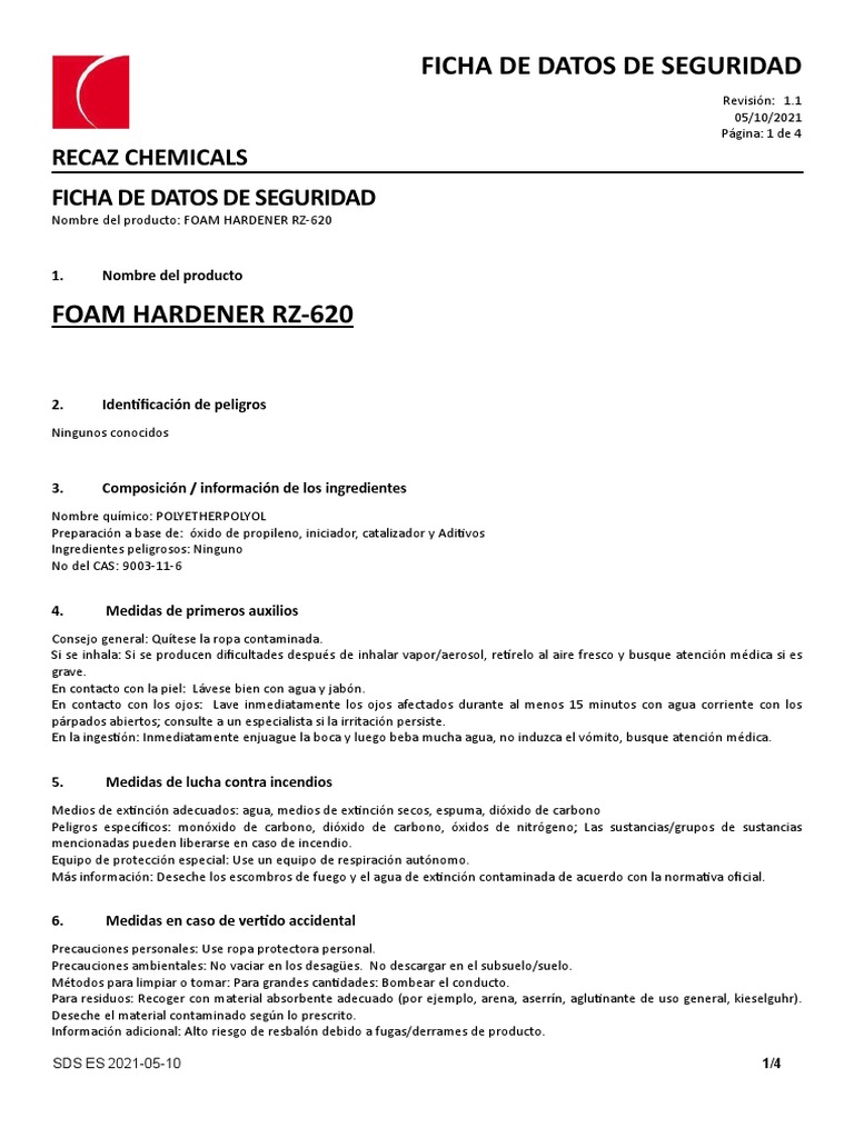 MSDS RZ-620 Es CT | PDF