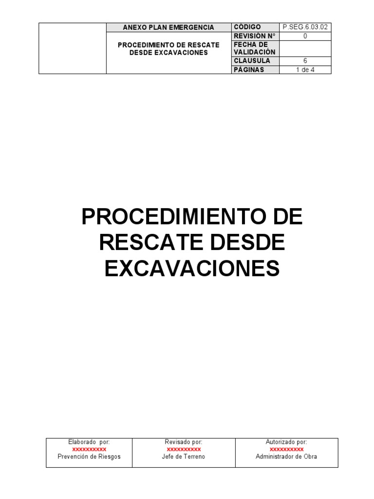 Procedimiento de Rescate Desde Excavaciones | PDF