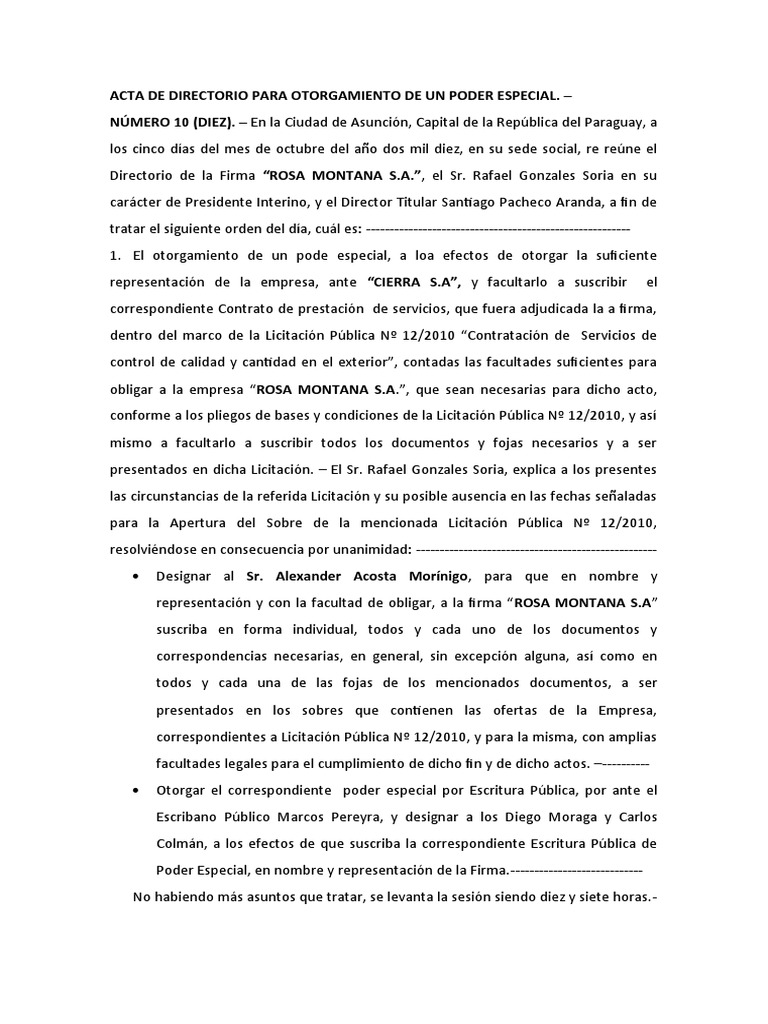 Acta de Directorio para Otorgamiento de Un Poder Especial | PDF | Gobierno