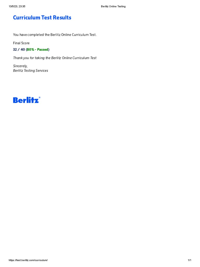 Berlitz Online Testing 1 A2 | PDF