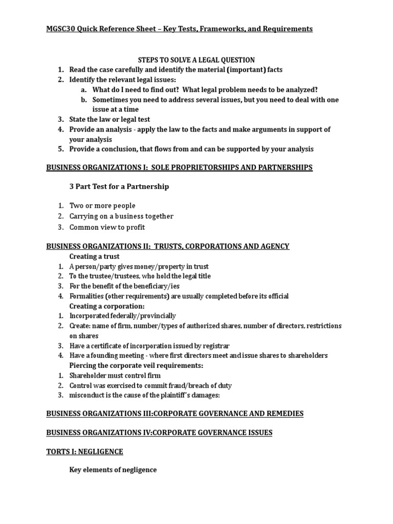MGSC30 Quick Reference Sheet | PDF | Business | Finance & Money Management