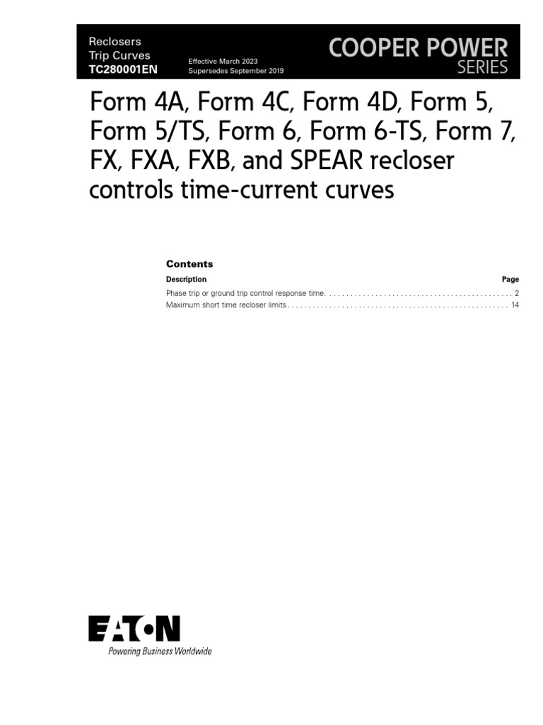 Form 4a 4c 4d 5 5 Ts 6 6 Ts FX Fxa FXB Recloser Control Time Current ...