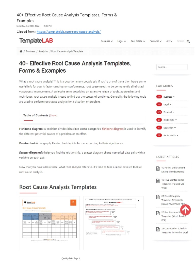 40 Effective Root Cause Analysis Templates Forms And Examples Pdf Computers