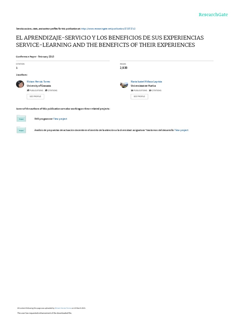 El Aprendizaje-Servicio Y Los Beneficios de Sus Experiencias Service-Learning and The Beneficts ...