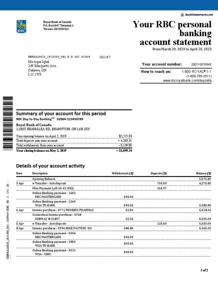 RBC Bank Statement | PDF