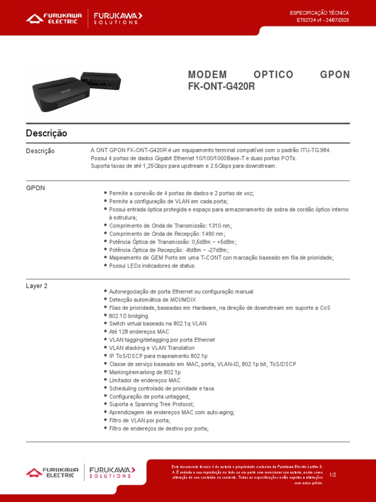 Modem Optico Gpon FK Ont g420r | PDF