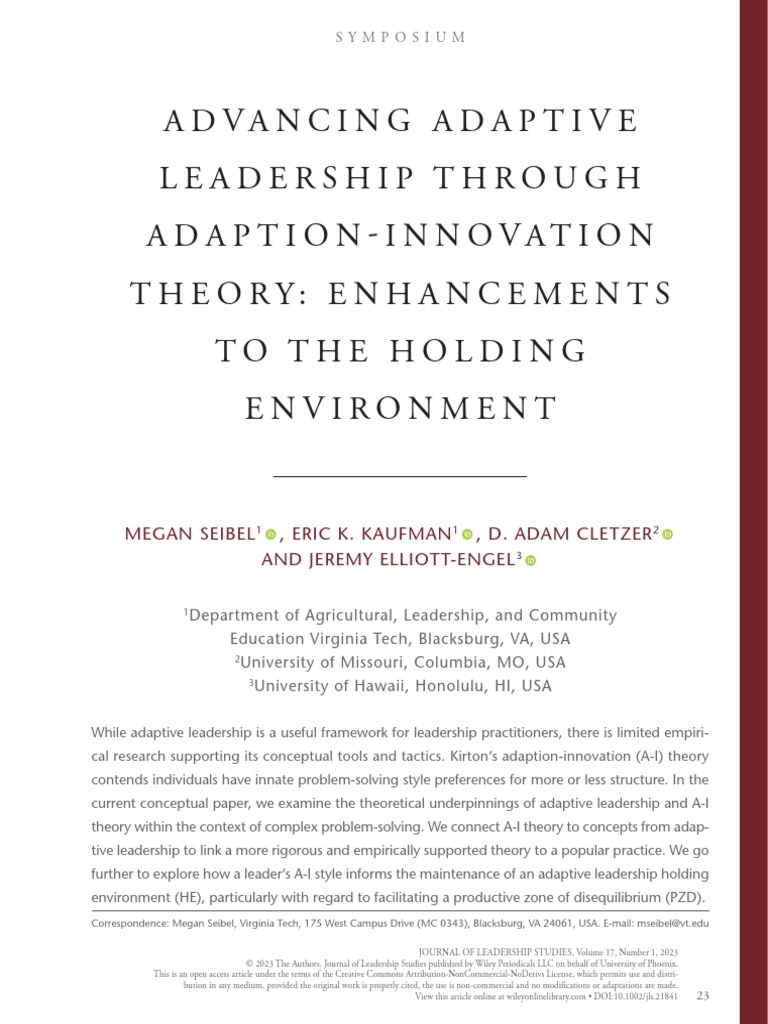 Advancing Adaptive Leadership Through Adaption-Innovation Theory | PDF