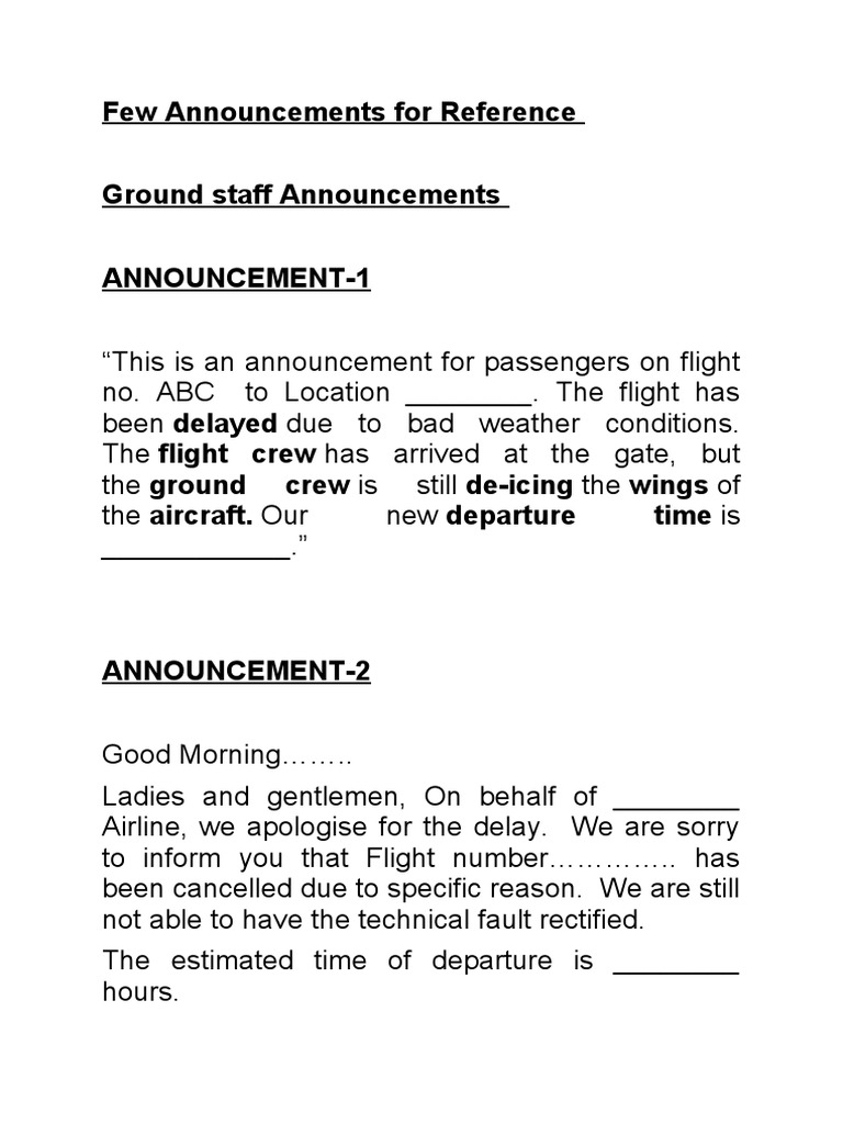 Airport Delay and Cancellation Announcements | PDF | Business Class ...