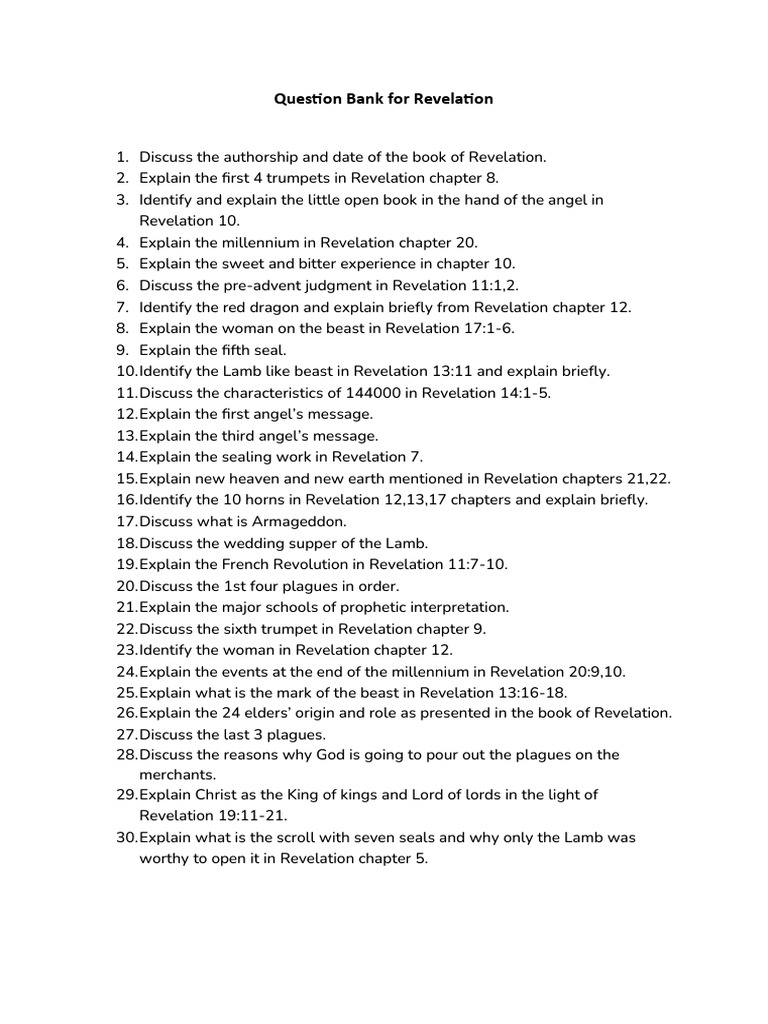 Question Bank For Revelation Pdf