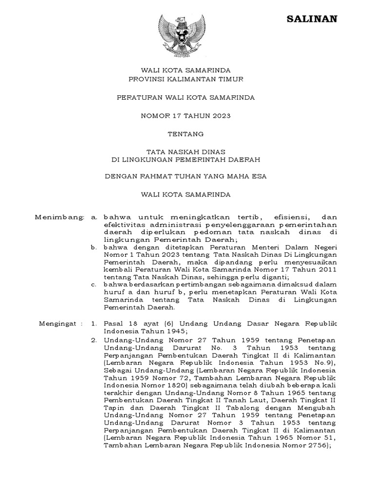 Perwali No. 17 Th. 2023 | PDF