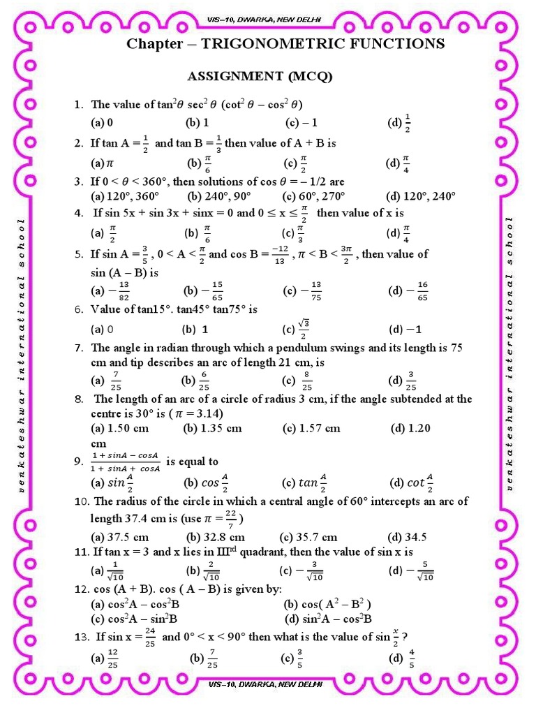trigonometric functions mcq | PDF | Complex Analysis | Mathematical Analysis