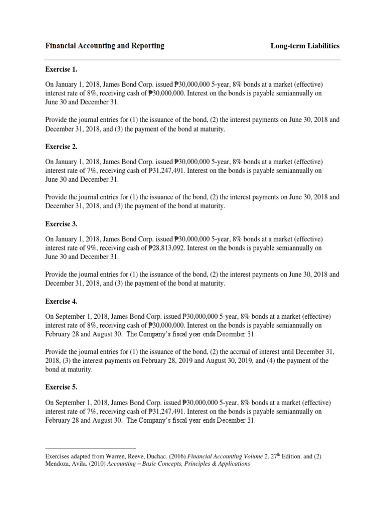 Bonds Payable Exercises | PDF