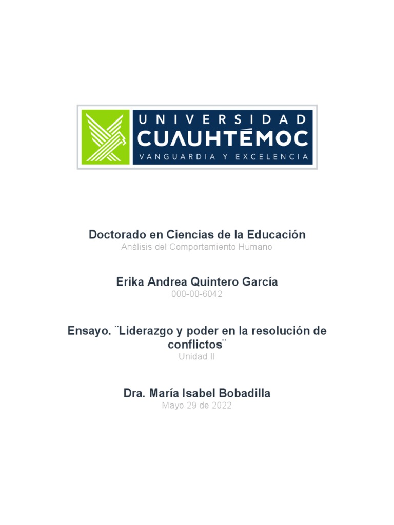 Ensayo - Erika Andrea Quintero | PDF | Comportamiento | Liderazgo