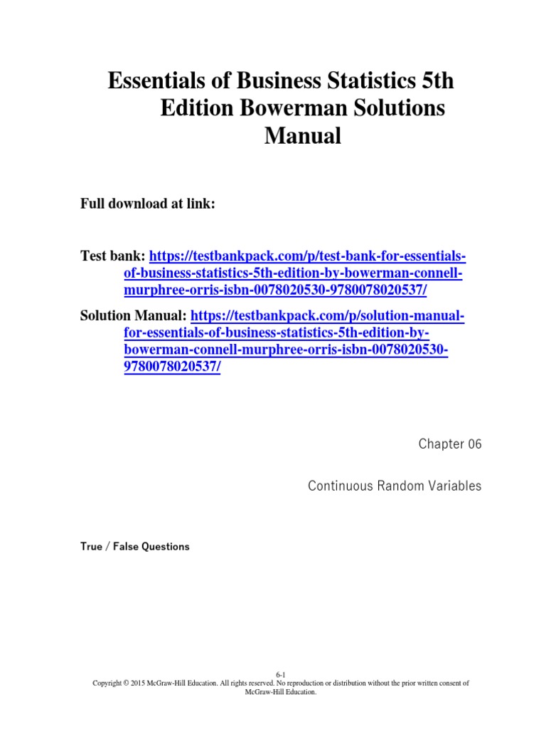 Essentials of Business Statistics 5th Edition Bowerman Test Bank 1 | PDF Essentials of Business Statistics 5th Edition Bowerman Test Bank 1 | PDF