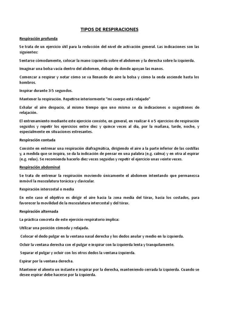 Tipos de Respiraciones | PDF | Respiración | Sistema respiratorio