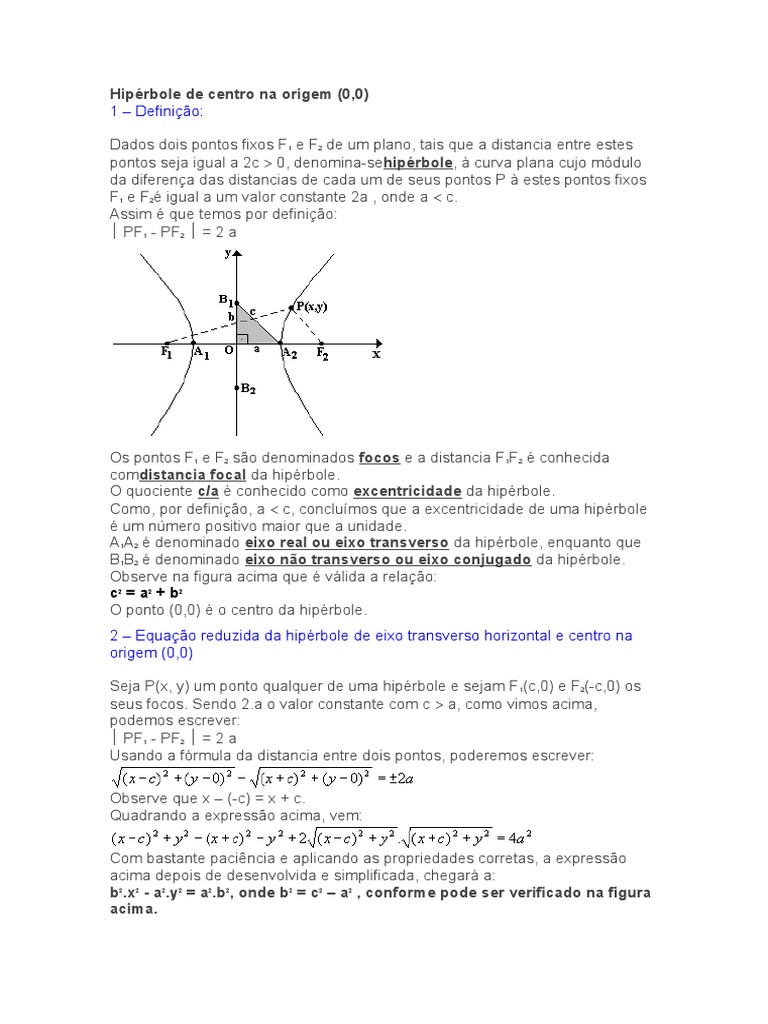 Hipérbole de Centro Na Origem | PDF | Equações | Conceitos matemáticos