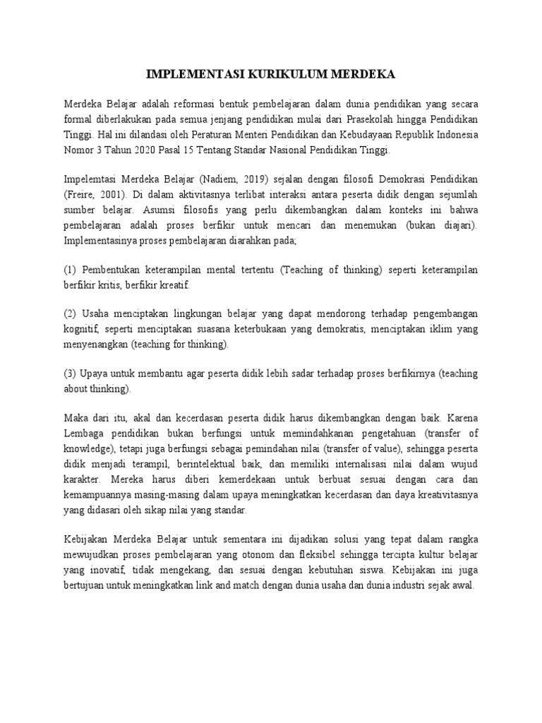 NASKAH AKADEMIK IMPLEMENTASI KURIKULUM MERDEKA | PDF