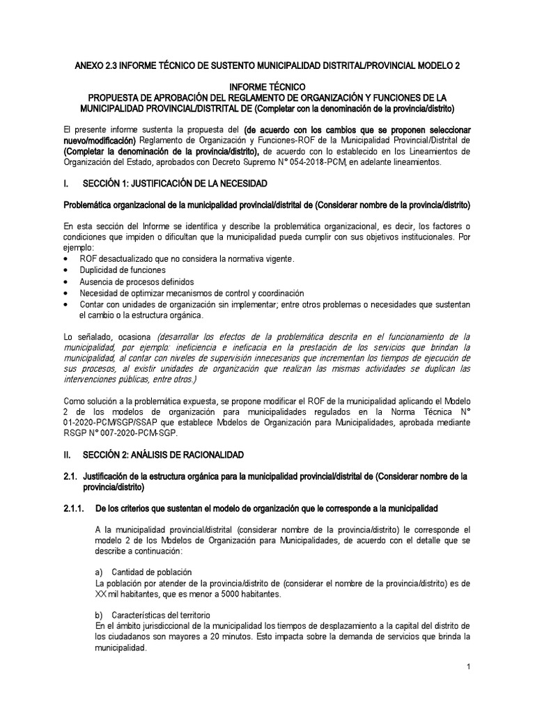 Informe Técnico Sustentatorio Modelo 2 | PDF | Gobierno local | Alcalde