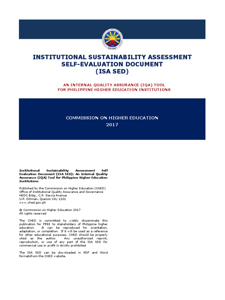 Revised ISA SED Final Version April 2017 | PDF | Quality Assurance | Evaluation