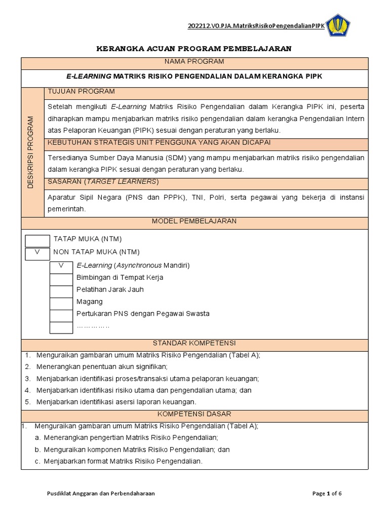 E-Learning Matriks Risiko Pengendalian | PDF | Bisnis | Pengelolaan ...