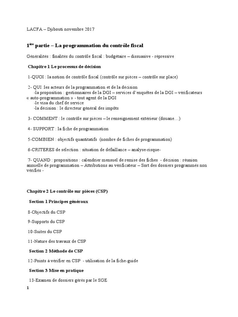 Programmation du Contrôle Fiscal à Djibouti | PDF