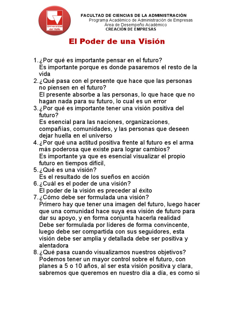 Taller El poder de una visión | PDF