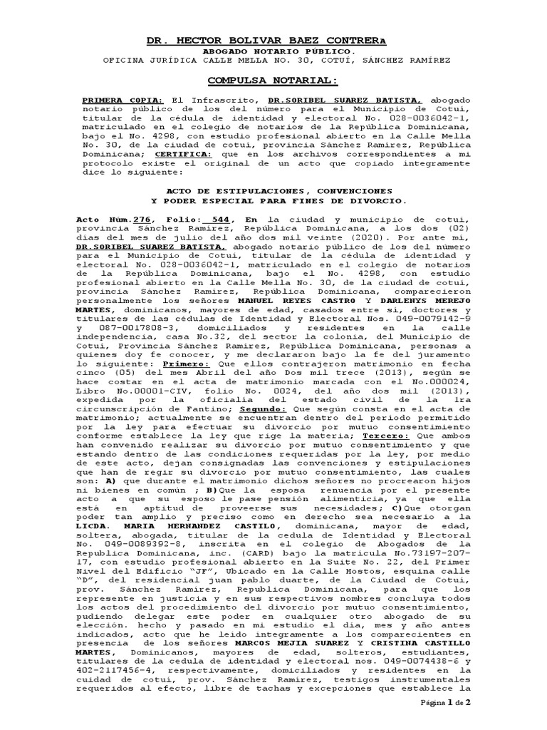Compulsa Notarial Divorcio Por Mutuo Douglas | PDF | República ...