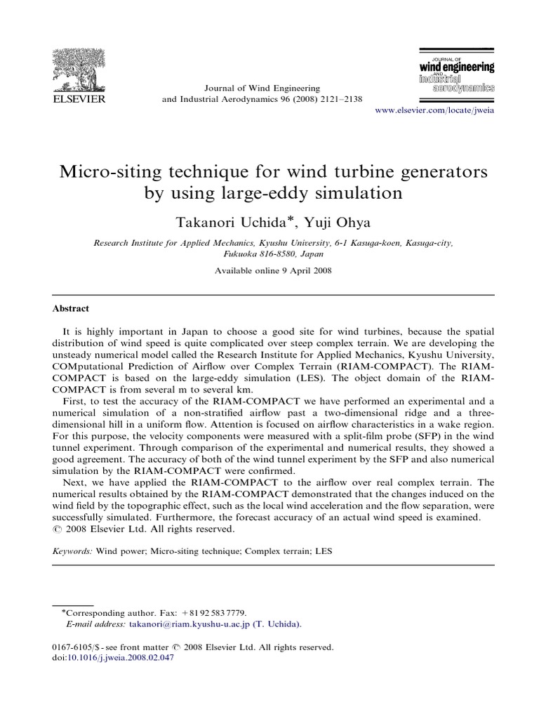 (Uchida, 2008) - Micro-Siting Technique For Wind Turbine Generators ...
