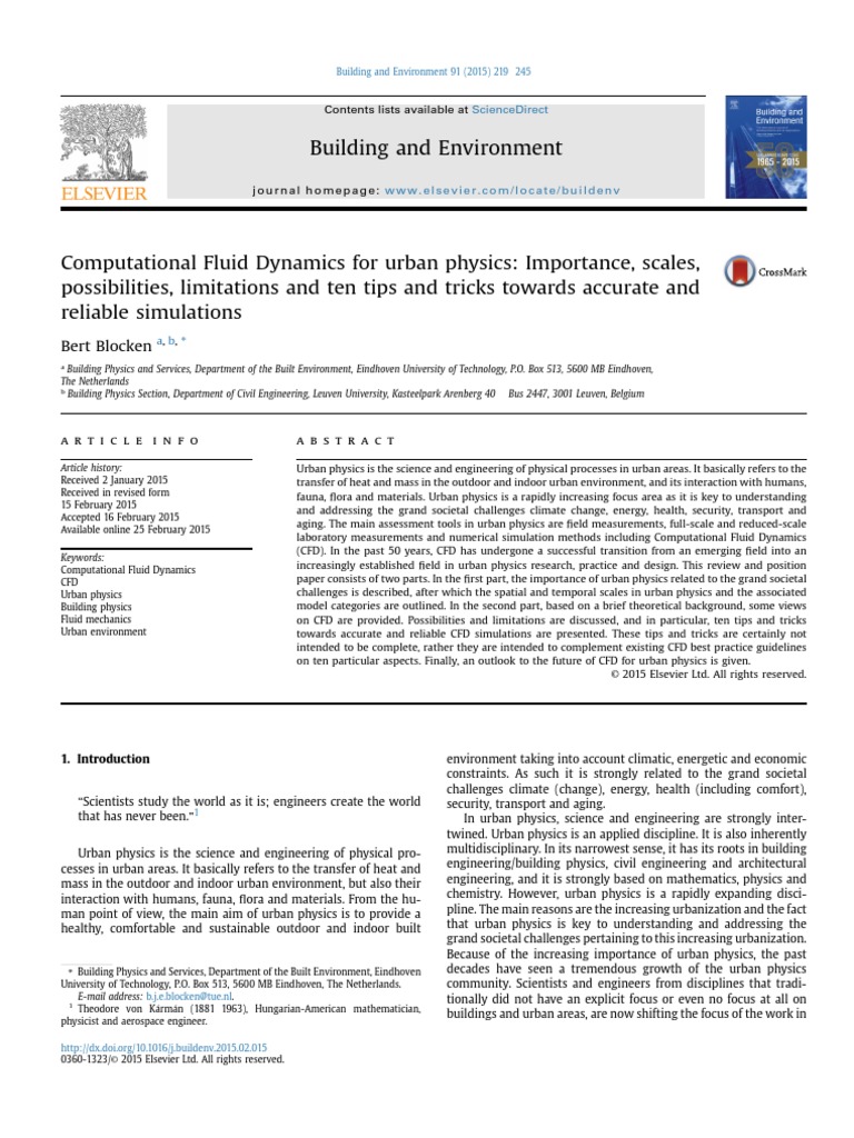 (Blocken, 2015) - Computational Fluid Dynamics For Urban Physics ...