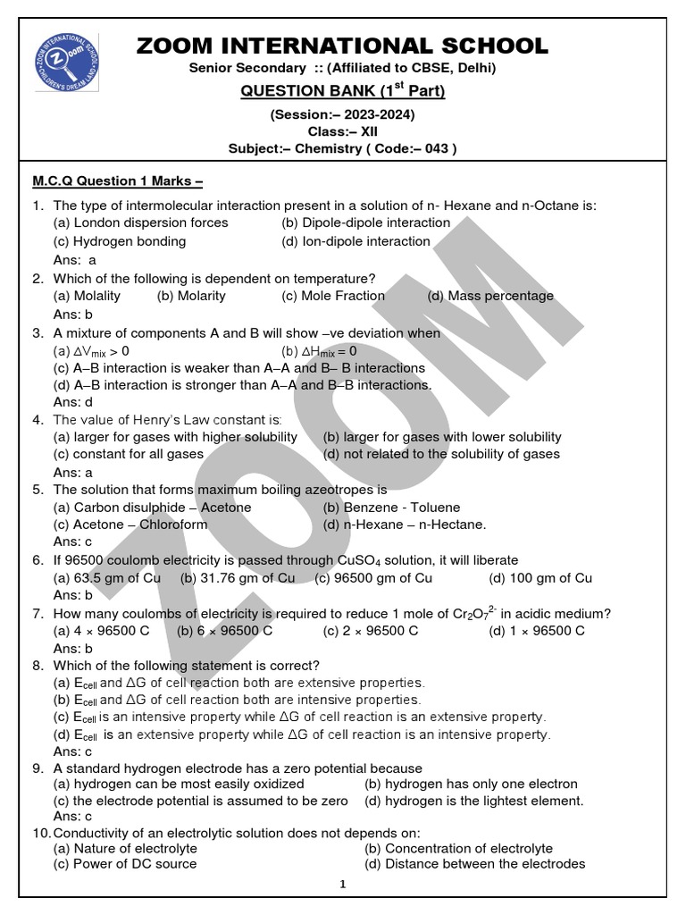 Grade 12 Chemistry Question Bank | PDF | Aldehyde | Chemical Reactions