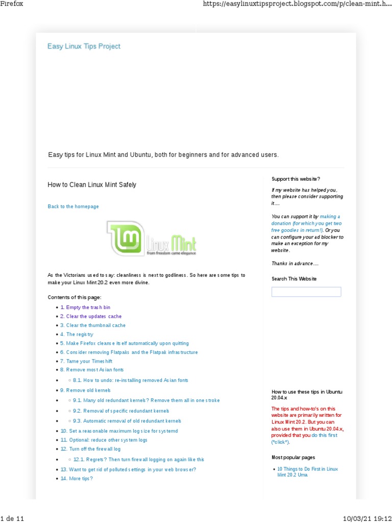 Easy Linux Tips Project How To Clean Linux Mint Safely | PDF | Windows Registry | Computer File