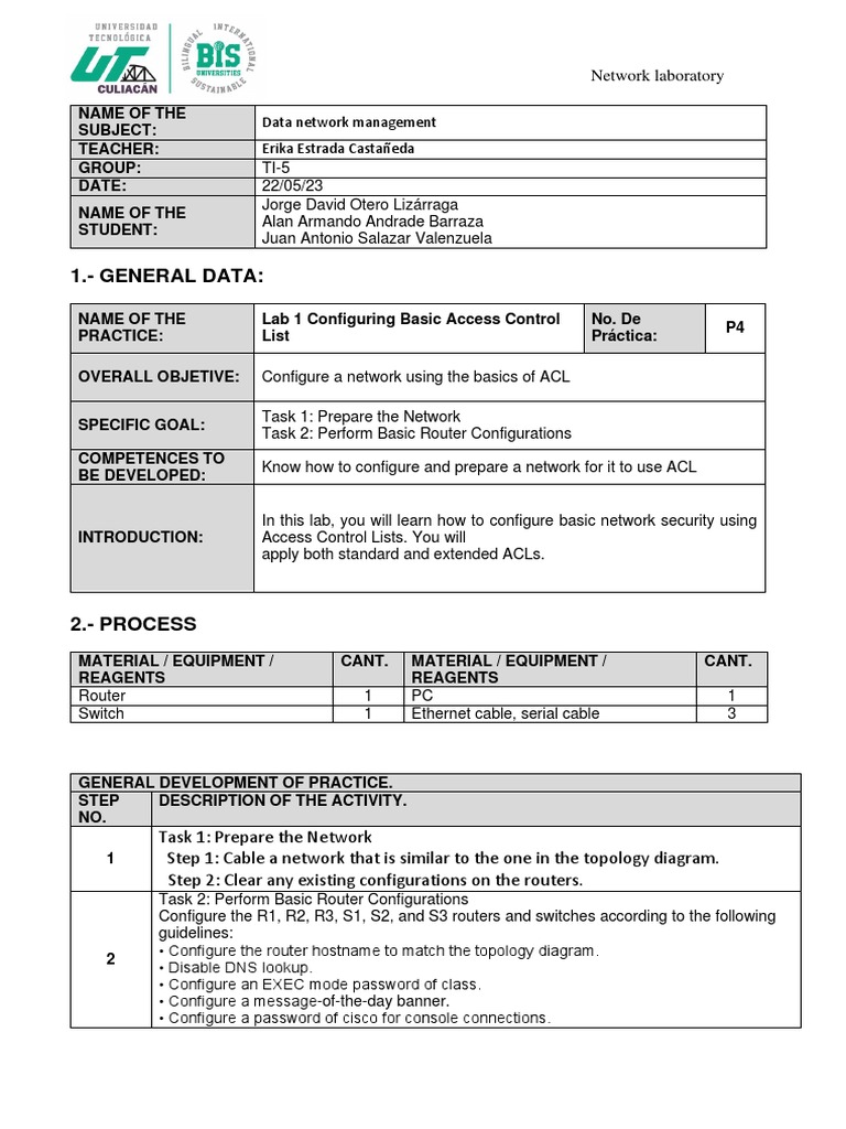 Lab Report File - P4 Lab 1 Configuring Basic Access Control List | PDF