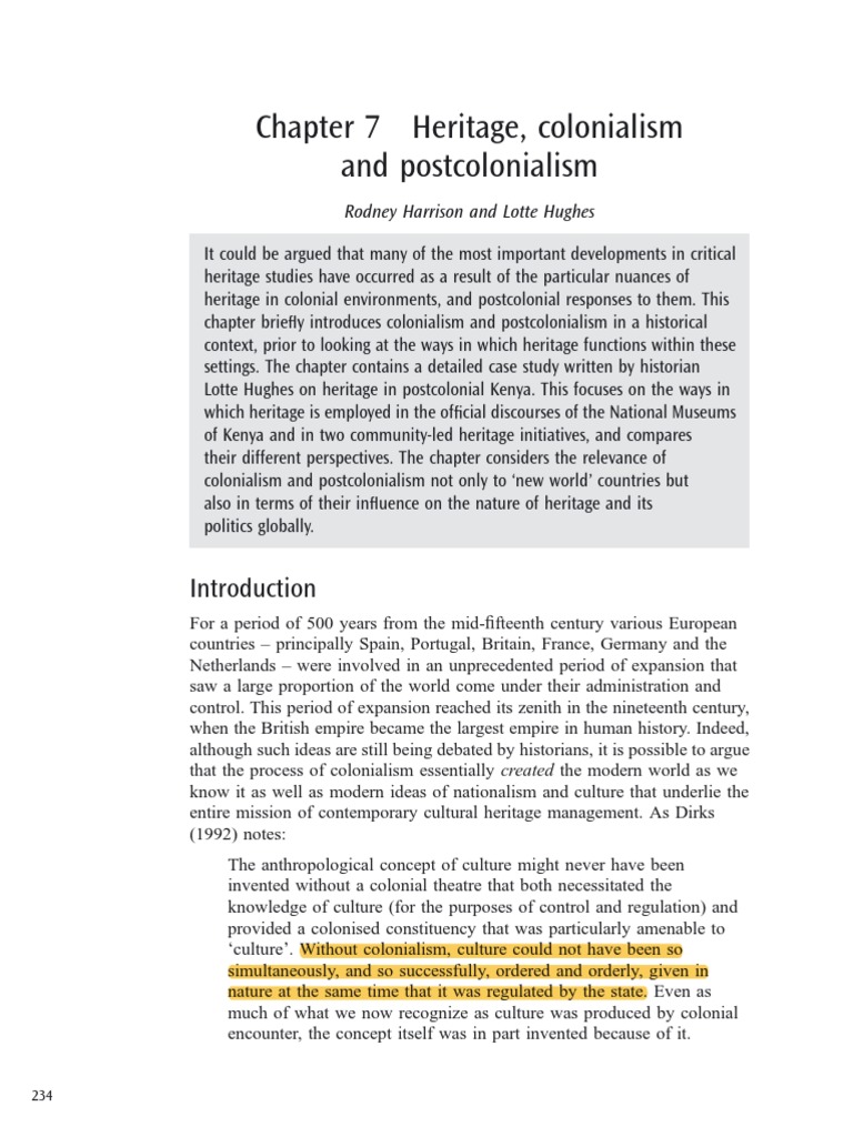 Heritage Colonialism and Postcolonialism | PDF