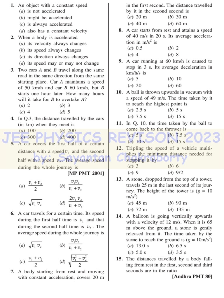 Motion in A Straight Line DPP | PDF